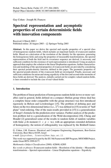 pdf spectral representation and asymptotic properties of certain deterministic fields with