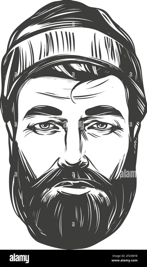 cara de un hombre barbudo en un sombrero dibujado a mano ilustración