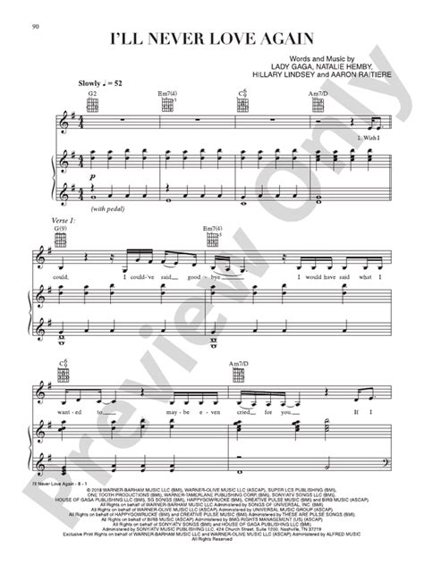 I Ll Never Love Again From A Star Is Born Piano Vocal Guitar Lady