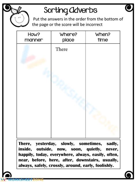 Adverbs Manner Time Place Sort Worksheet Worksheets Library