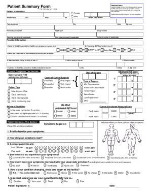 Fillable Online Fillable Online Patient Summary Form MOST Physical