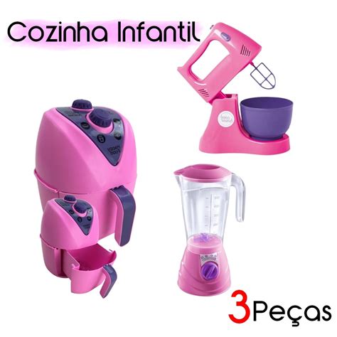 Kit 3 Brinquedos Airfryer Batedeira Liquidificador Cozinha Infantil