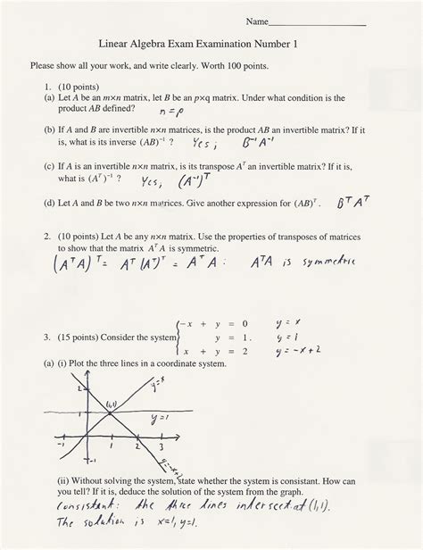 7 solved questions for exam 1 linear algebra and applications math 21001 docsity