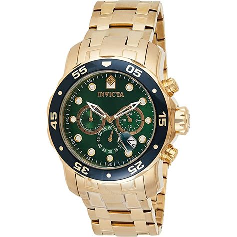 Invicta Pro Diver Chronograph Green Dial 18kt Gold Plated Men S Watch