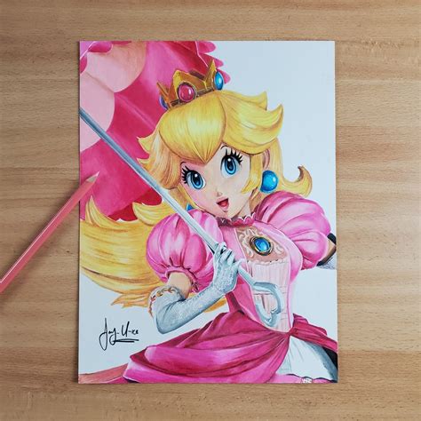 Princess Peach Super Mario Bros Dibujo A L Piz De Color Etsy M Xico