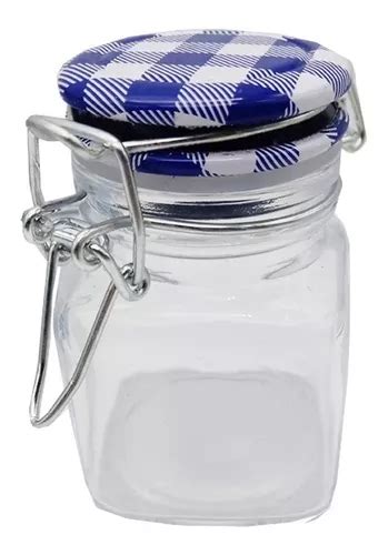 Conjunto de 3 potes de especiarias de vidro herméticos tampa azul