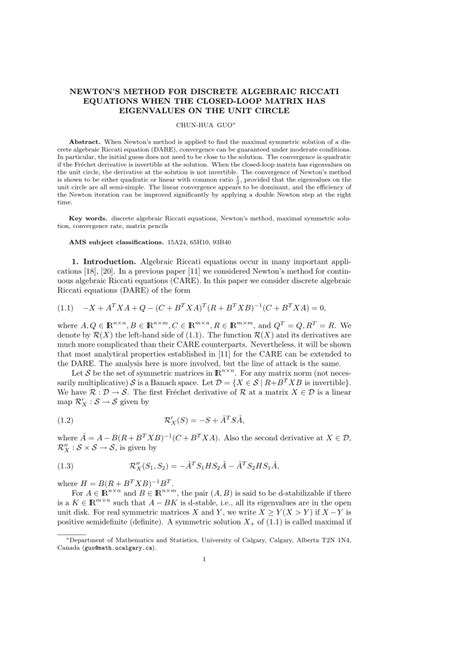 pdf newton s method for discrete algebraic riccati equations when the closed loop matrix has