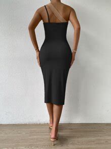 SHEIN Privé Two Tone Cut Out One Shoulder Asymmetrical Hem Dress