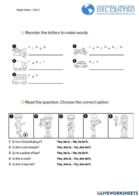 Bright Ideas Unit Worksheet For English As A Second Language Esl