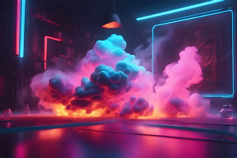 D Colorful Neon Rendering Scene With Smoke Background D Colorful