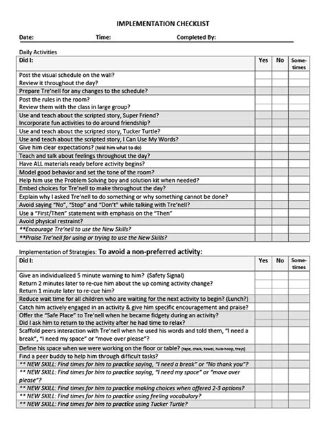 Implementation Checklist Sample National Center For Pyramid Model