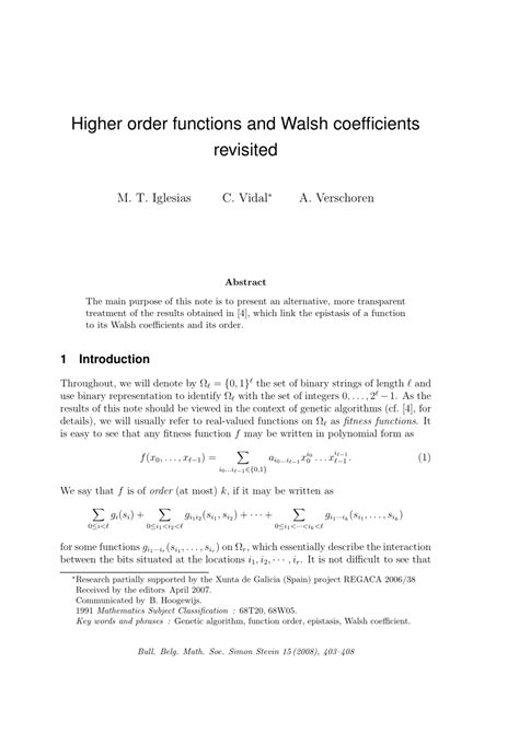 pdf higher order functions and walsh coefficients revisited