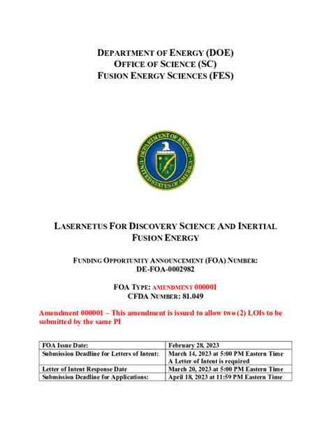 Fillable Online Amendment 000001 DOE Office Of Science OSTI Gov Fax