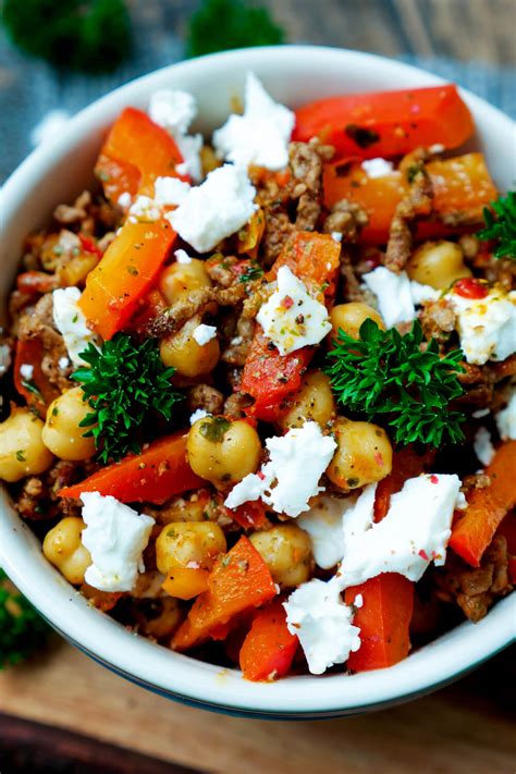 Kichererbsen Hackfleisch Pfanne Mit Feta
