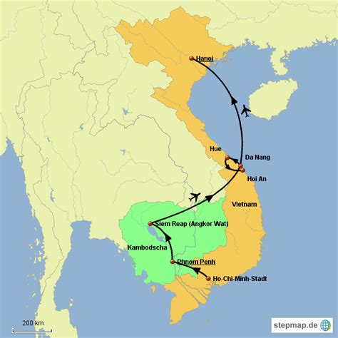 StepMap Rundreise Vietnam Kambodscha Landkarte für Asien