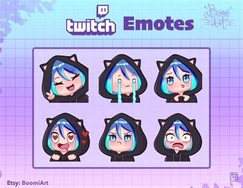 Twitch Discord Emotes Girl Kawaii Black Cat Pack 6 Etsy