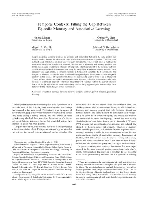pdf temporal contexts filling the gap between episodic memory and associative learning