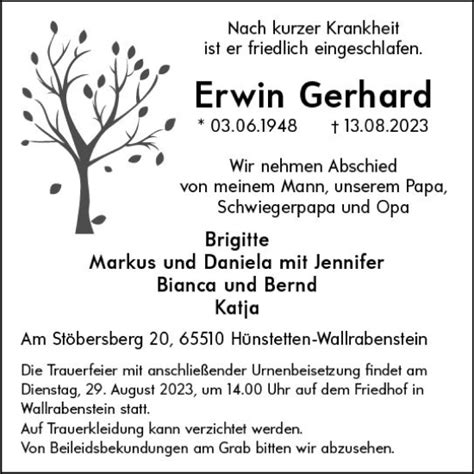 Traueranzeigen Von Erwin Gerhard Vrm Trauer De