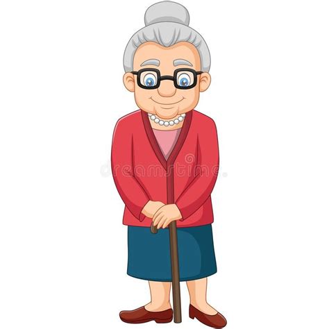 Alte Frau Der Karikatur Mit Einem Stock Lizenzfreie Abbildung