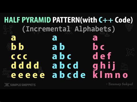 Simple Triangle Half Pyramid Incremental Alphabets With C Code