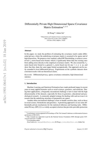 differentially private high dimensional sparse covariance matrix estimation deepai