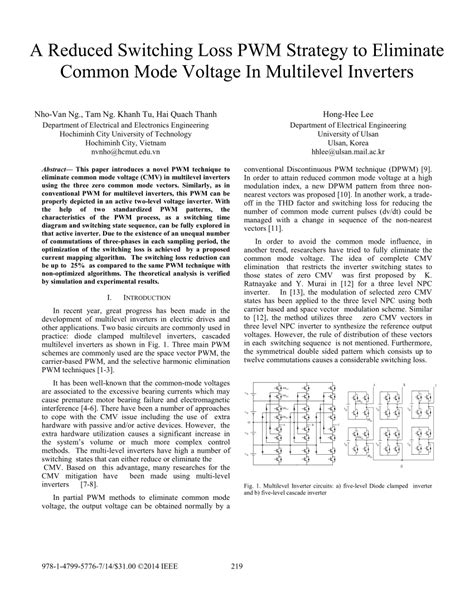 pdf a reduced switching loss pwm strategy to eliminate common mode voltage in multilevel inverters