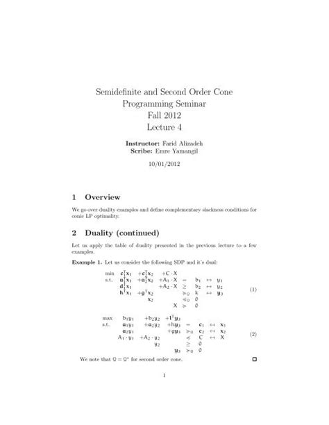 semidefinite and second order cone programming rutcor