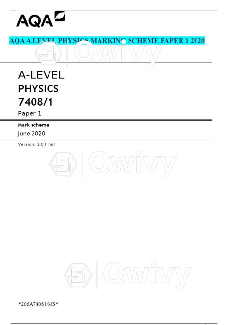 aqa a level physics marking scheme paper 1 2020 a level physics 7408 1