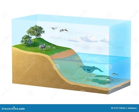 Earth Biosphere With Atmosphere Hydrosphere And Lithosphere Outline