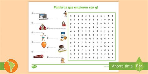 Sopa de letras palabras con GL Guía de trabajo Twinkl