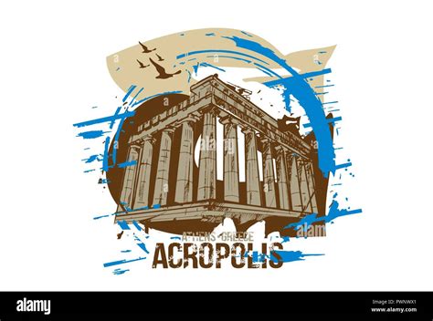 Akropolis Athen Griechenland Stadt Design Hand Gezeichnet Abbildung