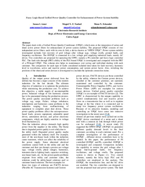 pdf fuzzy logic based unified power quality controller for enhancement of power system