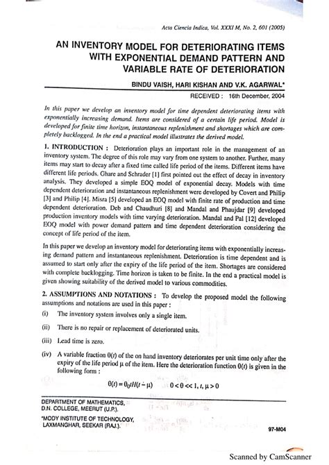 pdf an inventory model for deteriorating items with exponential demand pattern and variable