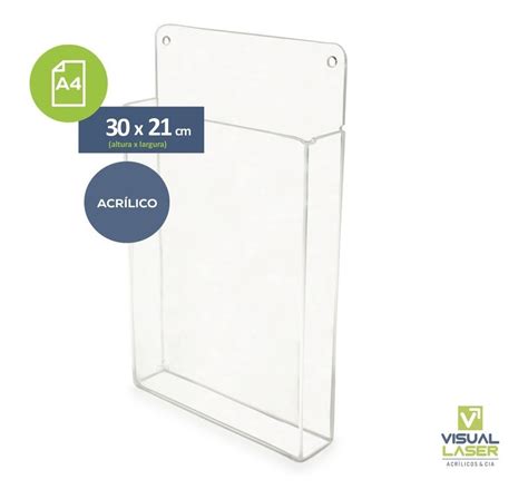 Display Acrílico Parede Porta Folha A4 Bolso VISUAL LASER