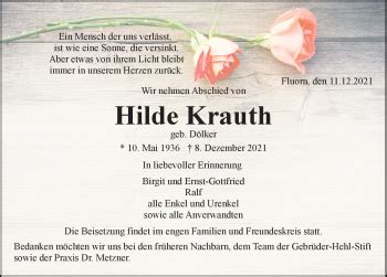 Traueranzeigen von Hilde Krauth Schwarzwälder Bote Trauer
