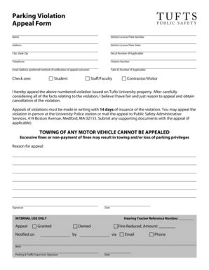 Fillable Online Publicsafety Tufts Parking Violation Appeal Form