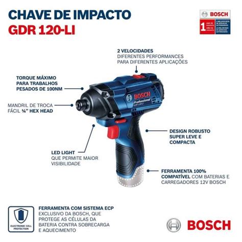 Kit Bosch Furadeira E Parafusadeira GSB 120 LI E Chave De Impacto GDR