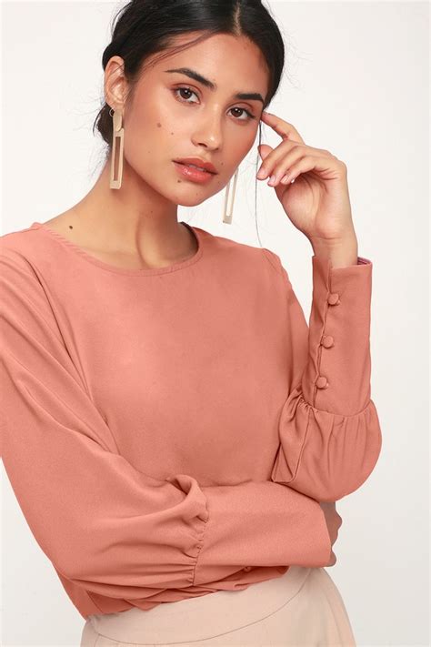 Classic Rusty Rose Top Long Sleeve Top Button Cuff Top Lulus