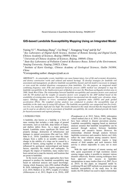 pdf gis based landslide susceptibility mapping using an integrated model