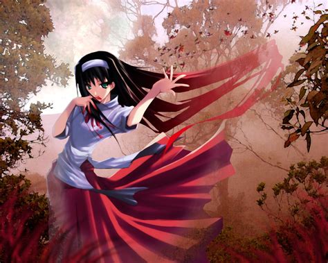 Hình nền hình minh họa Anime Brunette trang phục Lá cây Tohno