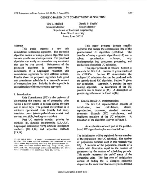 pdf genetic based unit commitment algorithm response
