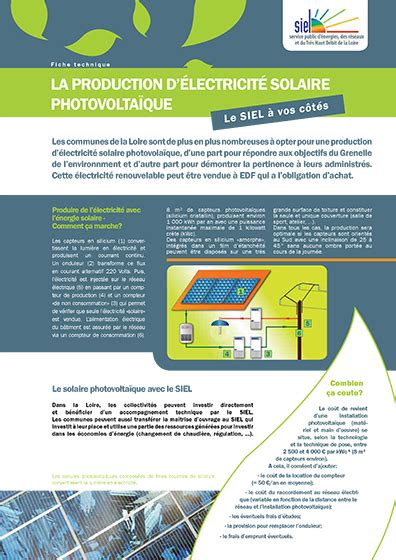 La production d électricité solaire photovoltaïque Le SIEL Territoire