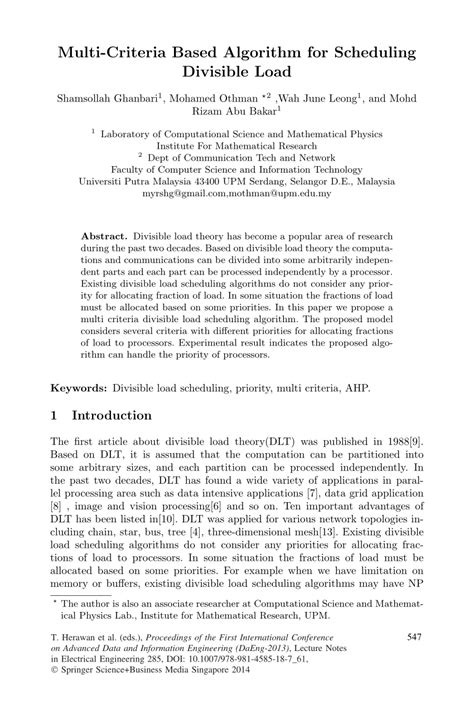 pdf multi criteria based algorithm for scheduling divisible load