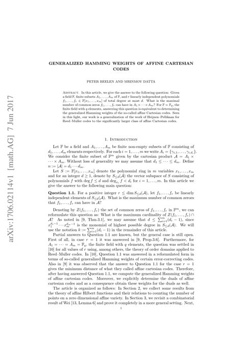 pdf generalized hamming weights of affine cartesian codes
