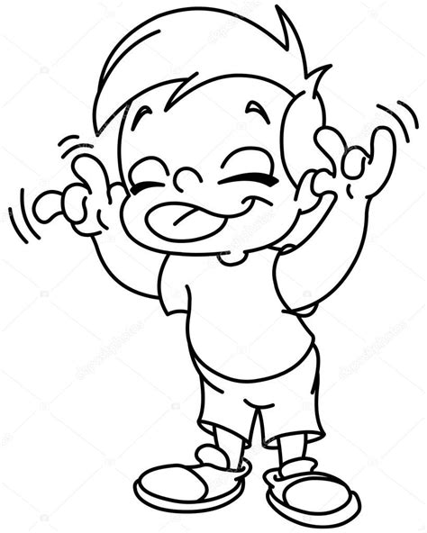 Niño delineado haciendo una cara y mostrando su lengua Página para