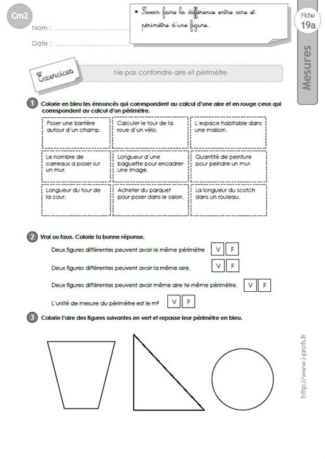 cm2 Exercices Différencier Aire et Périmètre