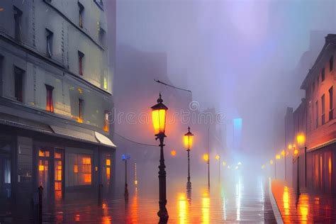City Streets On A Foggy Night Retro Style Urban Night Background