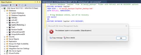 sql server error database cannot be opened it is in the middle of a restore dbasco