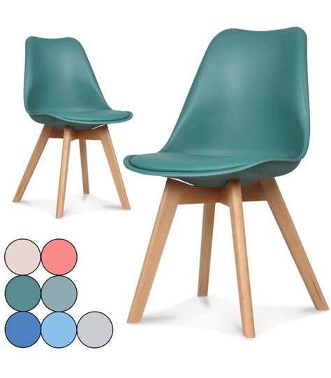 Chaise scandinave colorée et pieds bois Norway Lot de 2