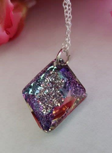 Swarovski Crystal Vitrail Light Rhombus Charm Necklace Etsy Crystal